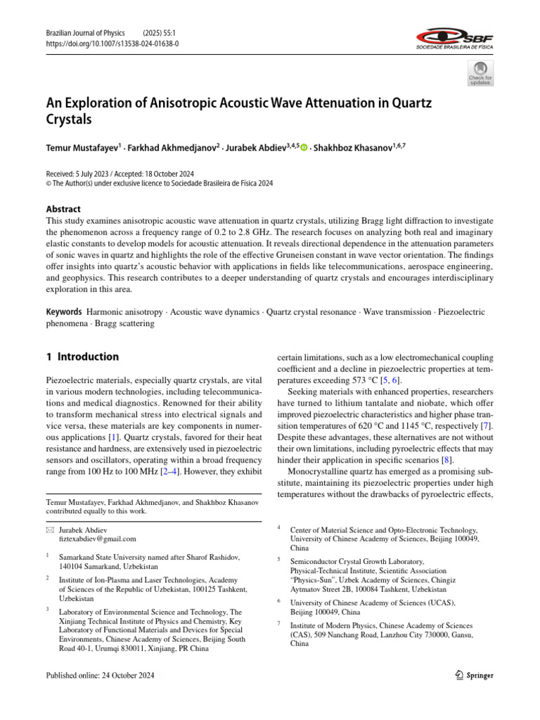 Anisotropic Wave Attenuation in Quartz | PDF | Waves | Piezoelectricity