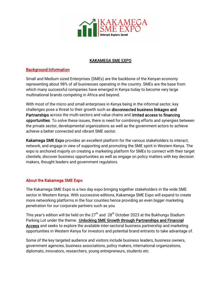 1 Kakamega Sme Expo Proposal | PDF | Small And Medium Sized Enterprises ...