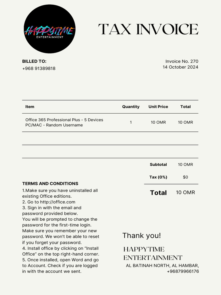 Happytime Entertainment Invoice | PDF | Finance & Money Management