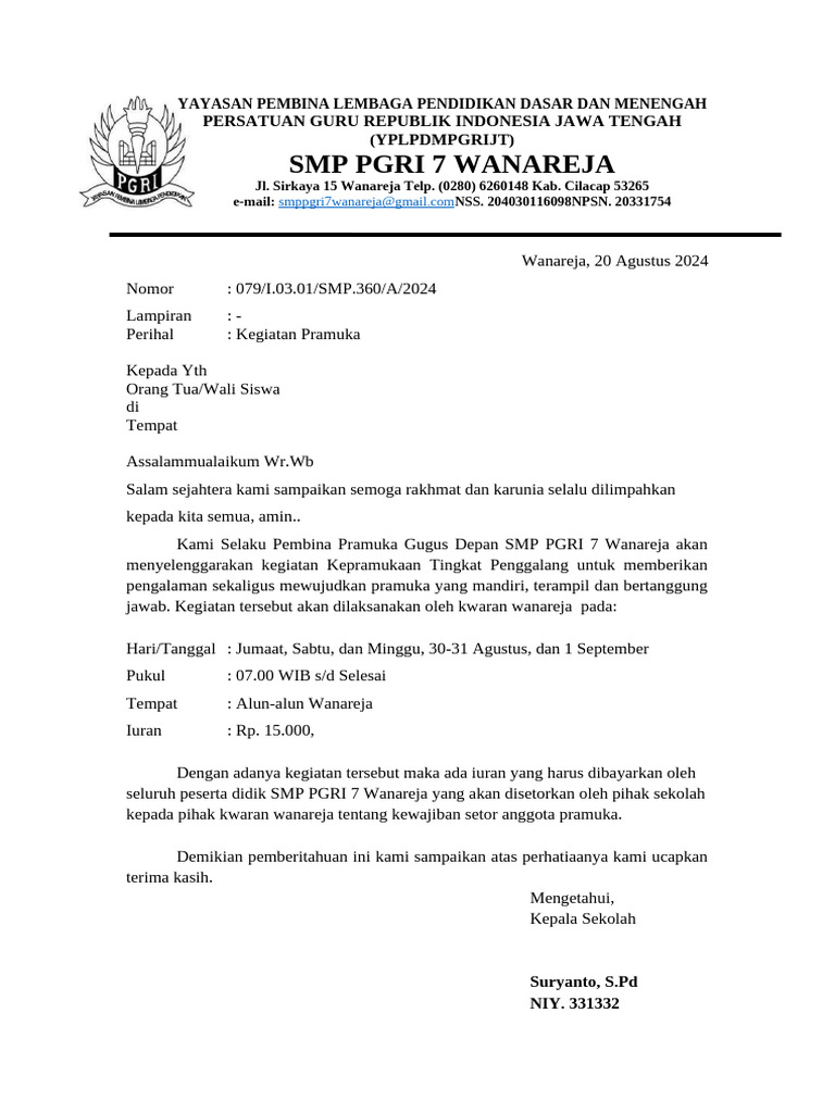 Surat Edaran Iuran Pramuka | PDF