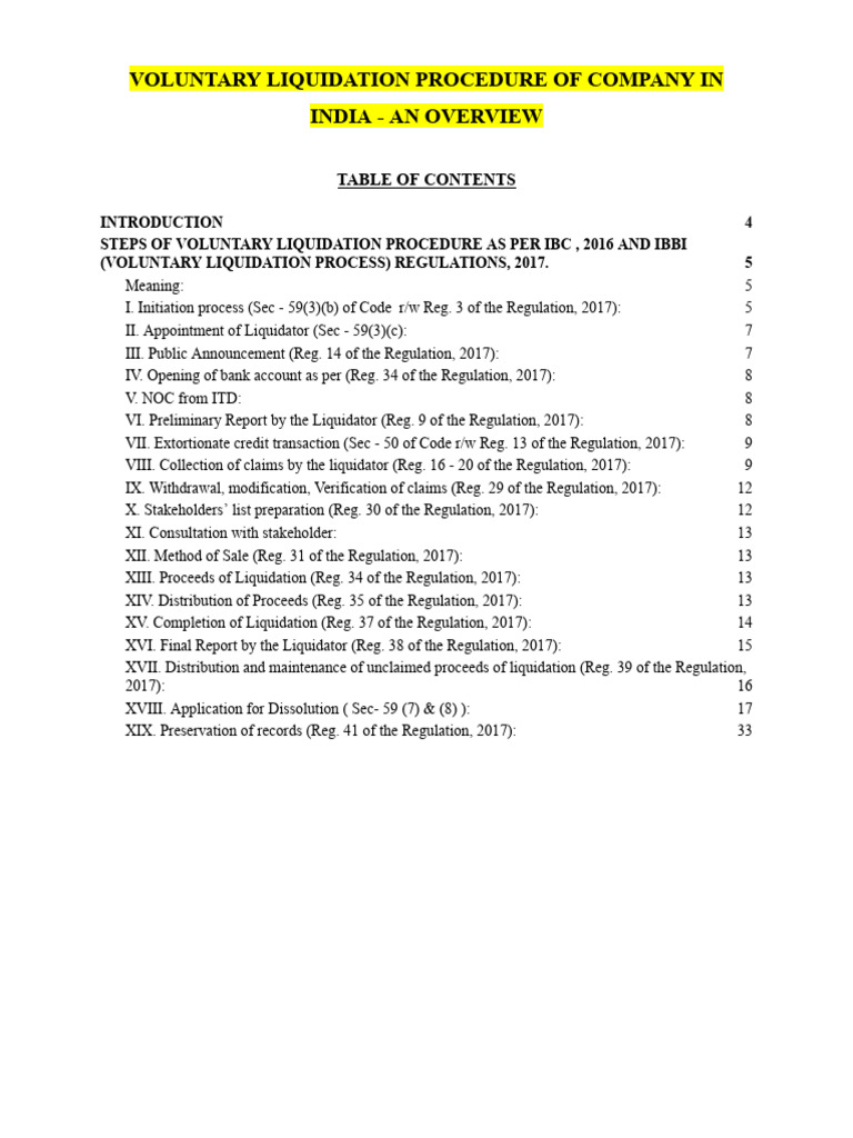 VOLUNTARY LIQUIDATION PROCEDURE As Per IBC & IBBI Reg | PDF ...