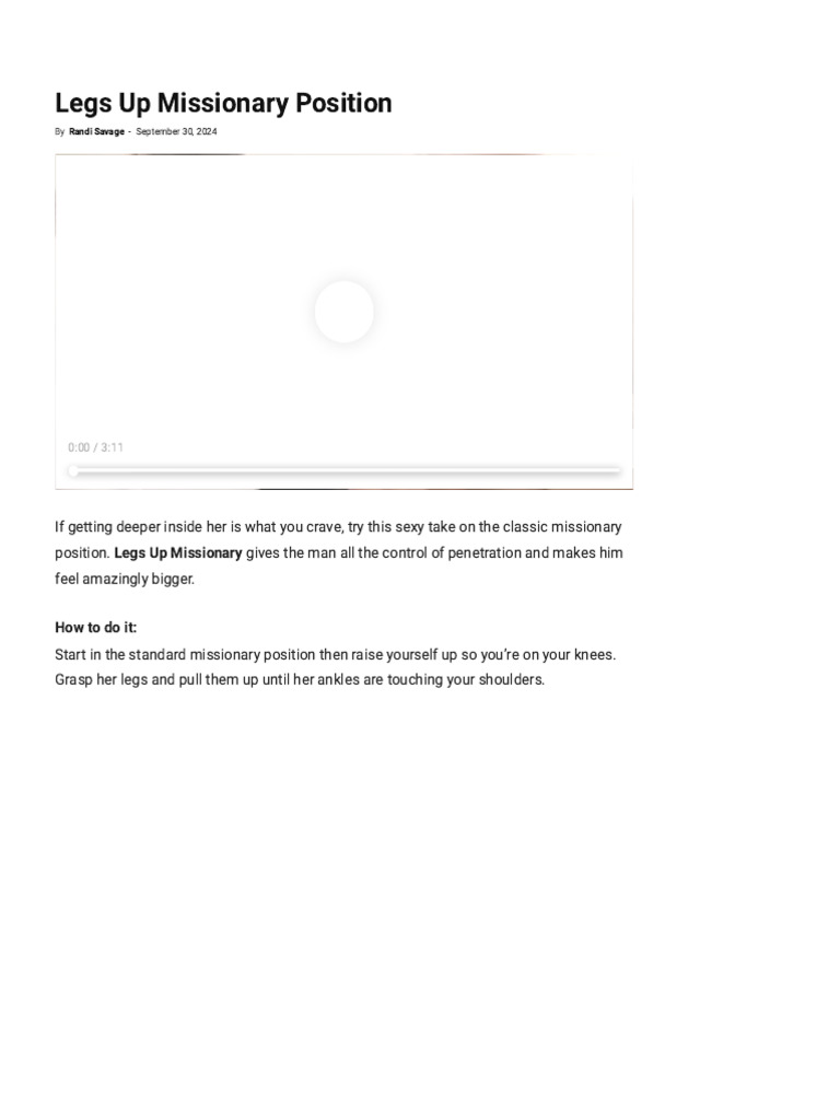 Legs Up Missionary Position - Best Sex Positions | PDF | Self-Improvement | Wellness