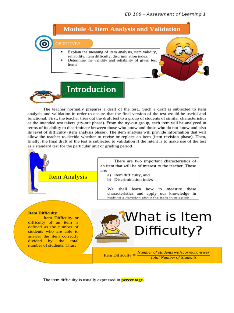 Module 4 Item Analysis and Validation | PDF | Validity (Statistics) | Educational Assessment