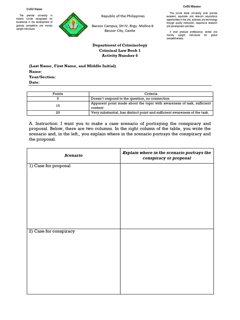 Criminology Activity: Conspiracy Scenarios | PDF | Justice | Crime ...