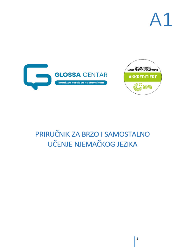 Prirucnik Za Njemacki Jezik - A1 - Glossa Centar | PDF