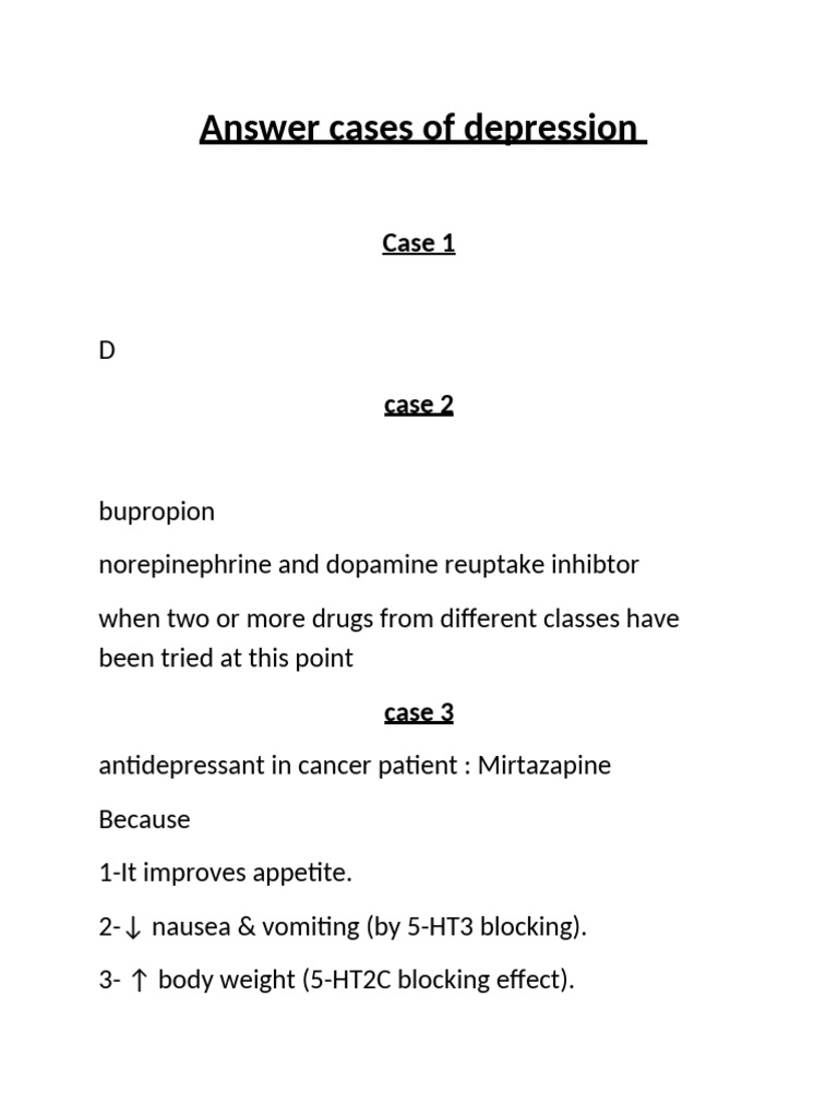 Answer of Cases of Depression | PDF