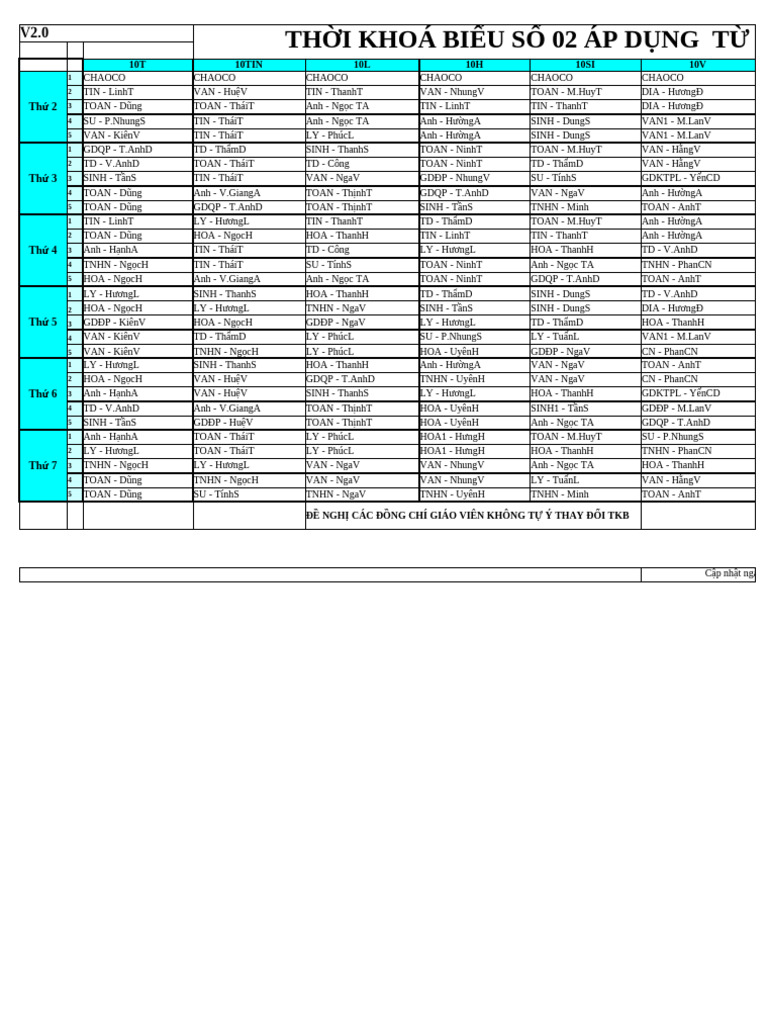 TKB SỐ 2 GVTA MỚI | PDF