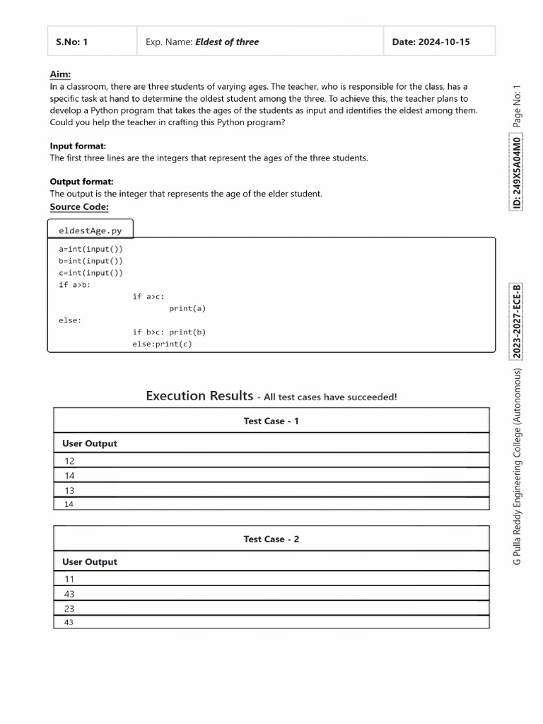 249x5a04m0 Python Programm Lab Record 2024 10 17 Pdf