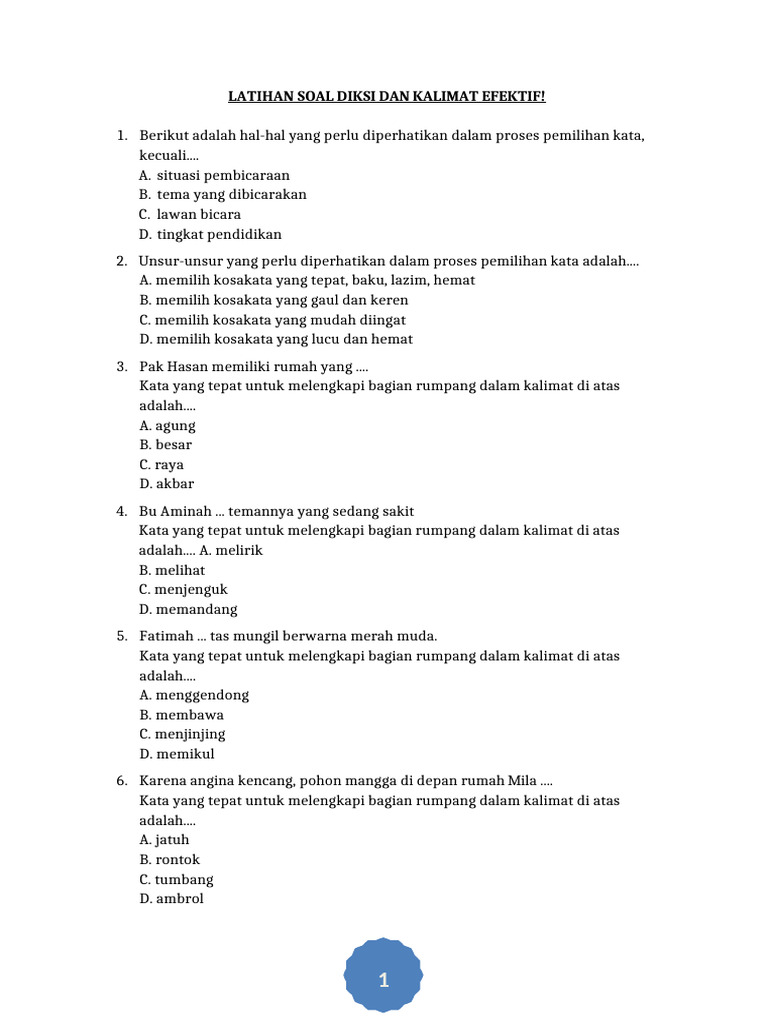 Latihan Soal Diksi | PDF | Karier & Perkembangan | Seni & Disiplin Bahasa