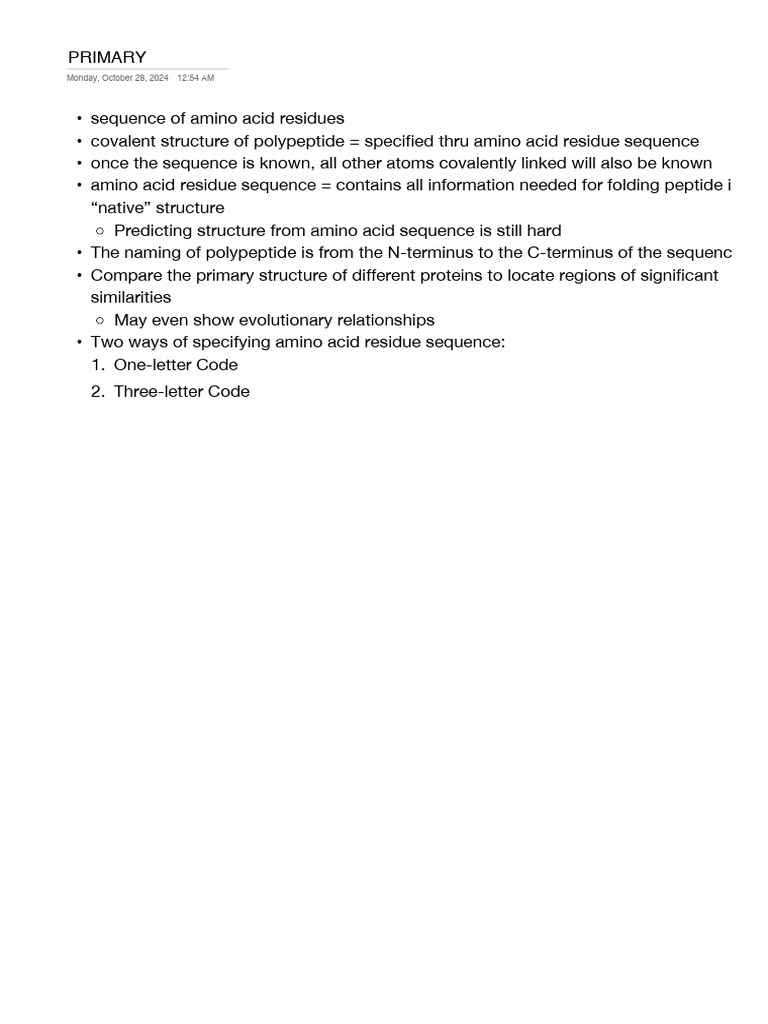 Primary Level of Protein Structure | PDF | Science & Mathematics