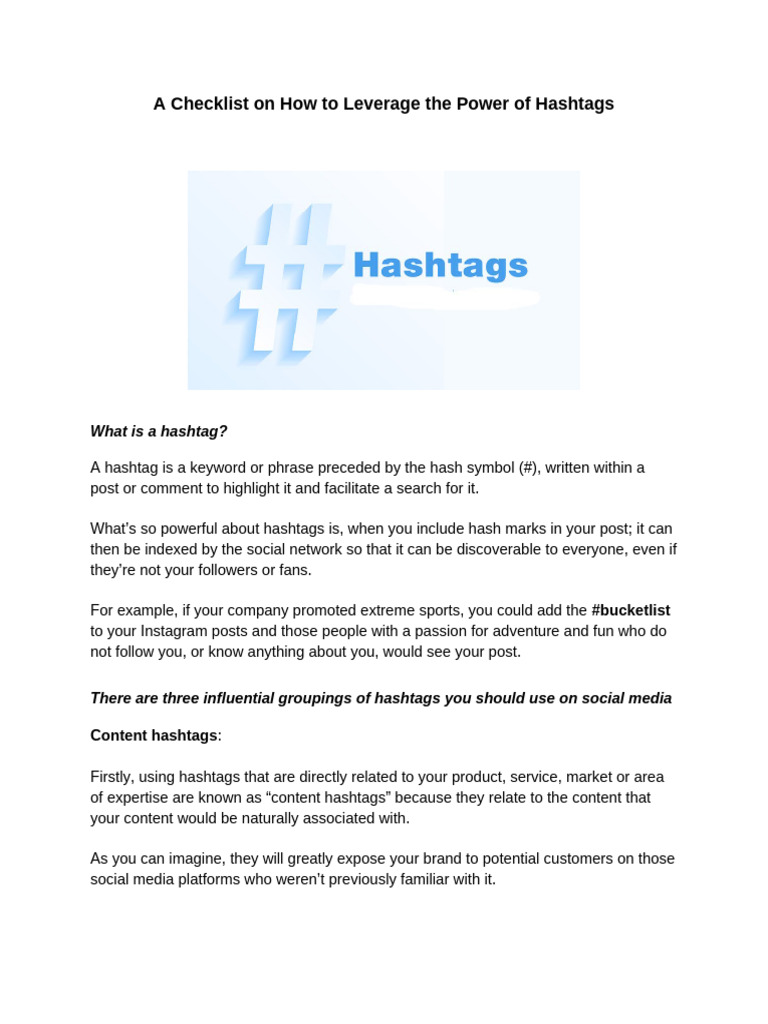 How To Leverage The Power of Hashtags | PDF | Hashtag | Cyberspace