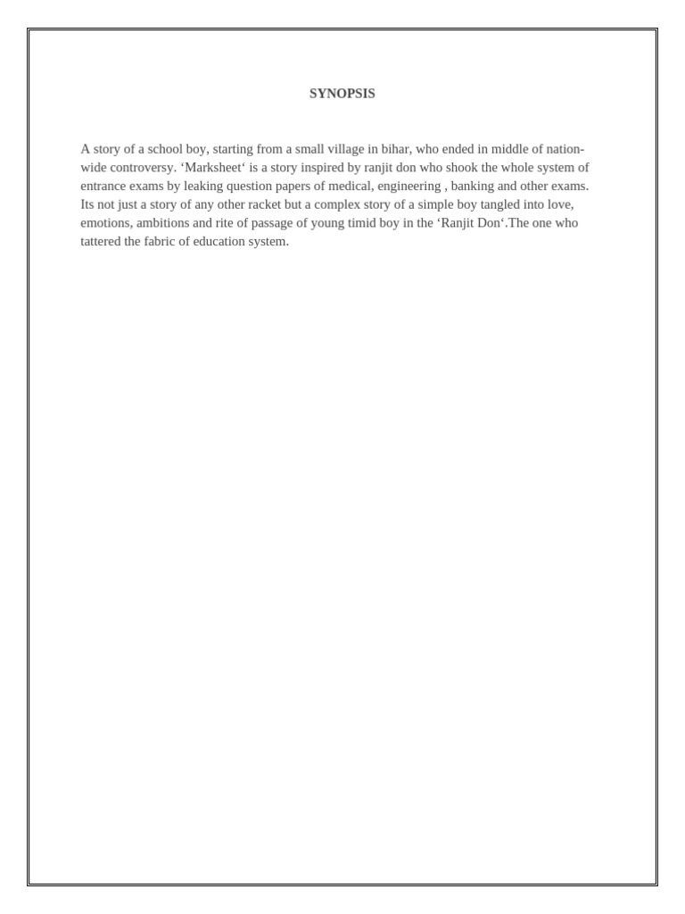 SYNOPSIS - Docx (Marksheet) | PDF