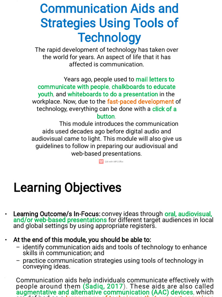 Communication Aids and Strategies Using Tools of Technology Yani | PDF ...