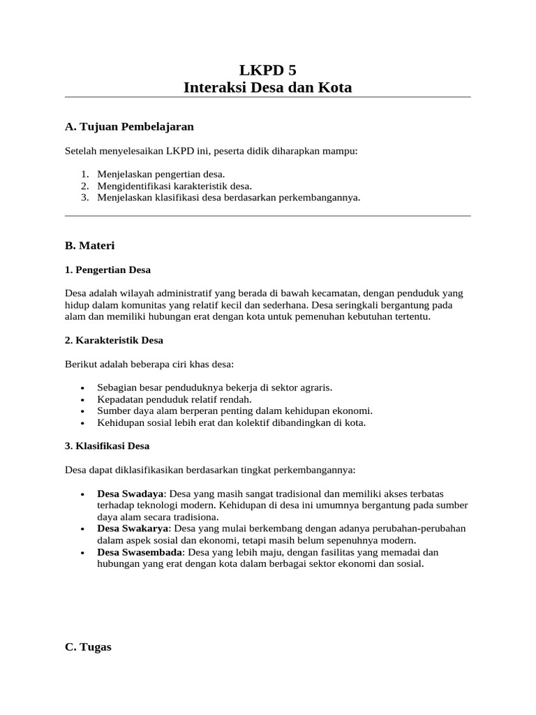 LKPD 5 (Penegrtian, Karakteristi Dan Klasifikasi Desa) | PDF | Ilmu Sosial | Perjalanan