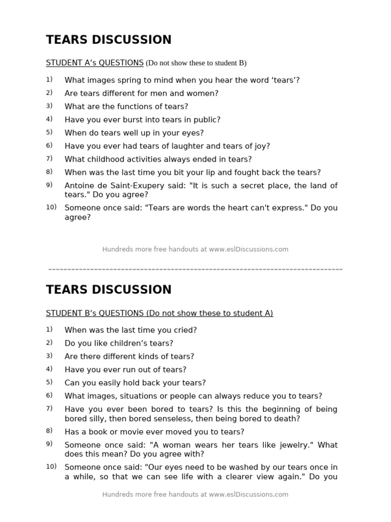 Conversation Question About Tears | PDF | Travel
