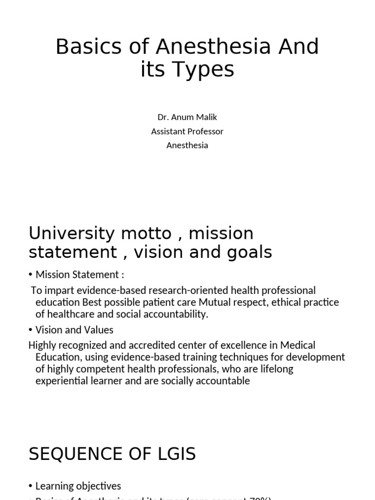 Basics of Anesthesia and Its Types | PDF | Anesthesia | Clinical Medicine