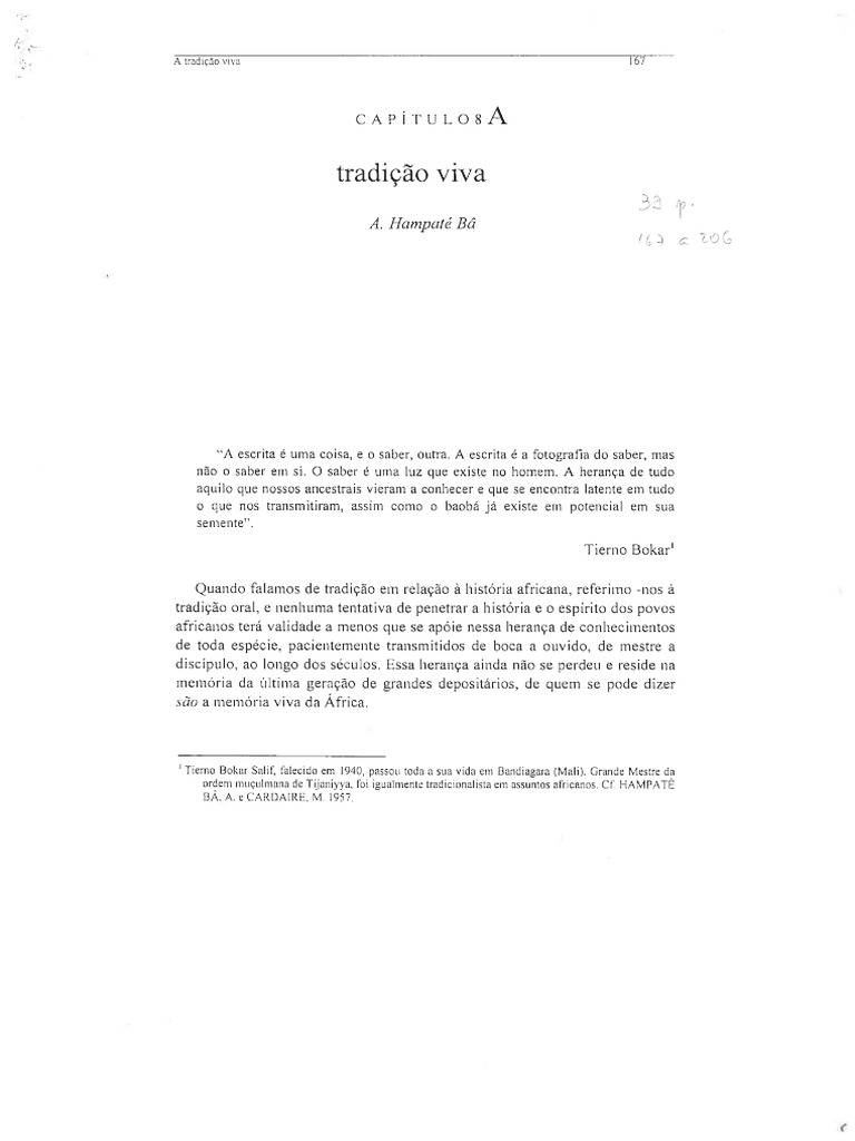 A Tradição Viva - Amadou Hampaté Bâ Fragmento | PDF