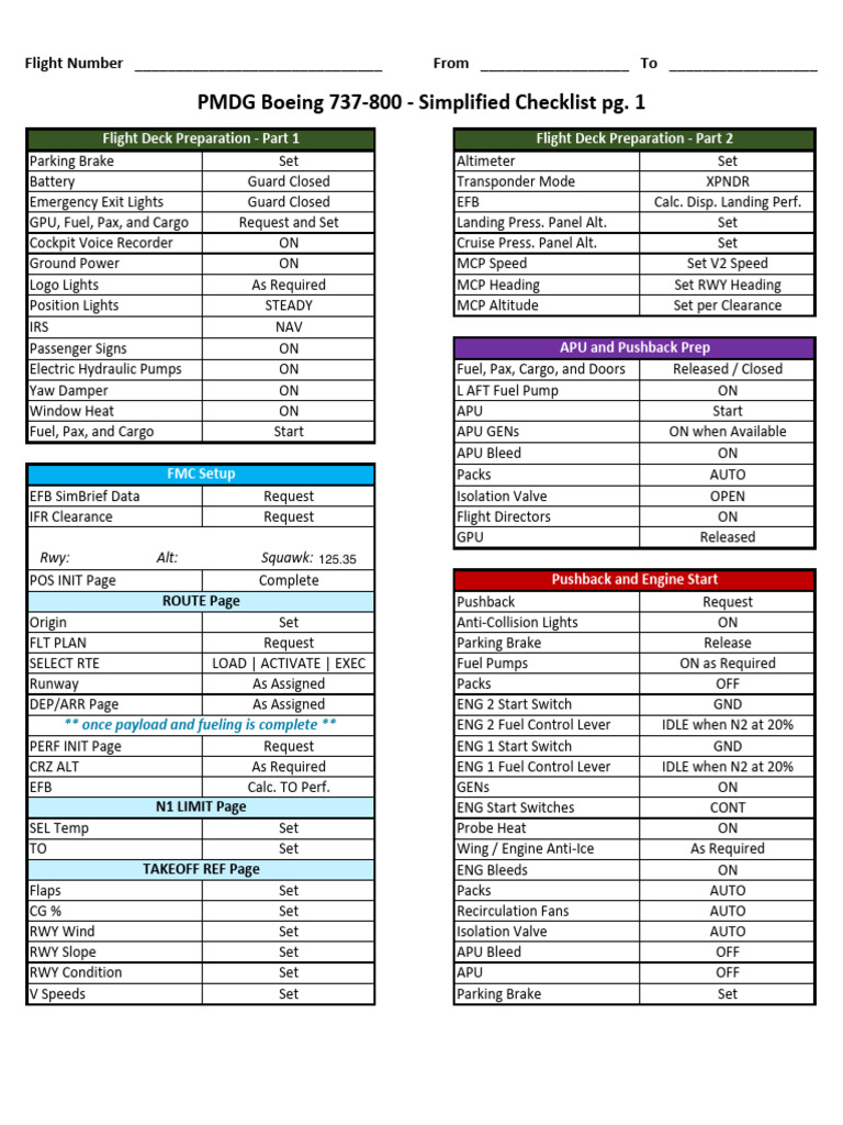 PMDG 737-800 Simplified Checklist | PDF | Transponder (Aeronautics ...
