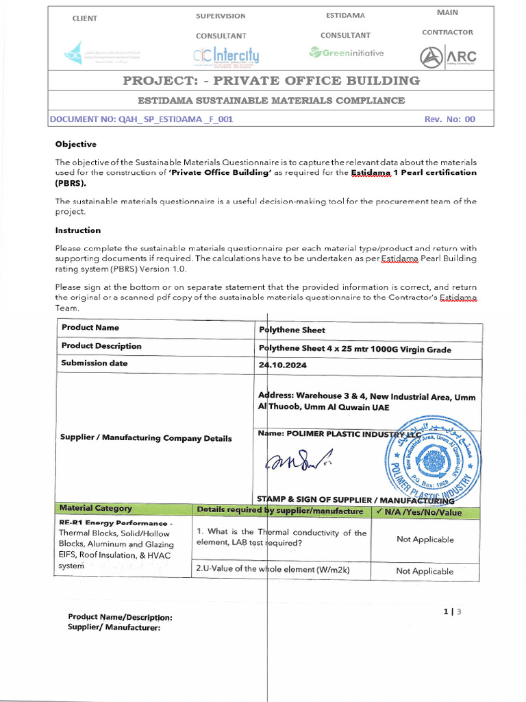 ESTIDAMA MATERIALS COMPLIANCE Statement | PDF