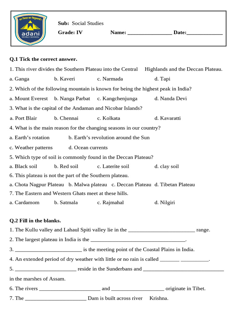 Term I Worksheet 1 | PDF | Desert | Himalayas