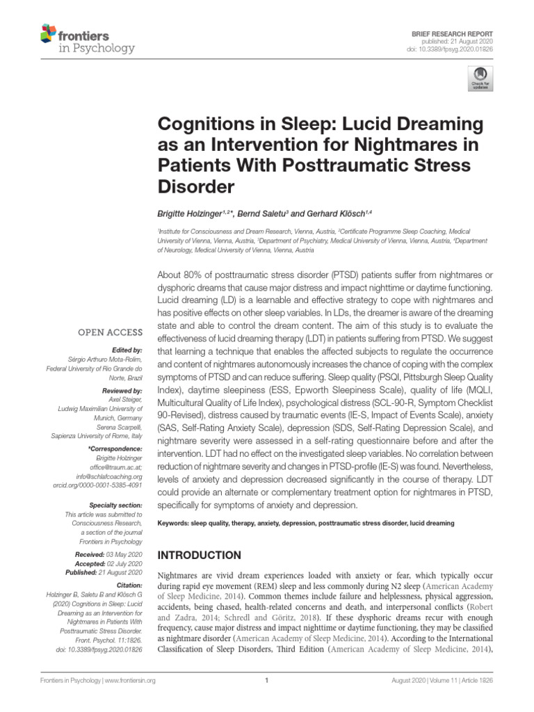 2020 - Paper - Lucid Dreaming As An Intervention For Posttraumatic ...