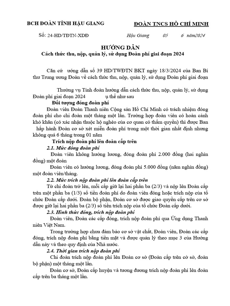 HD Thu Chi Quan Ly Doan Phi | PDF