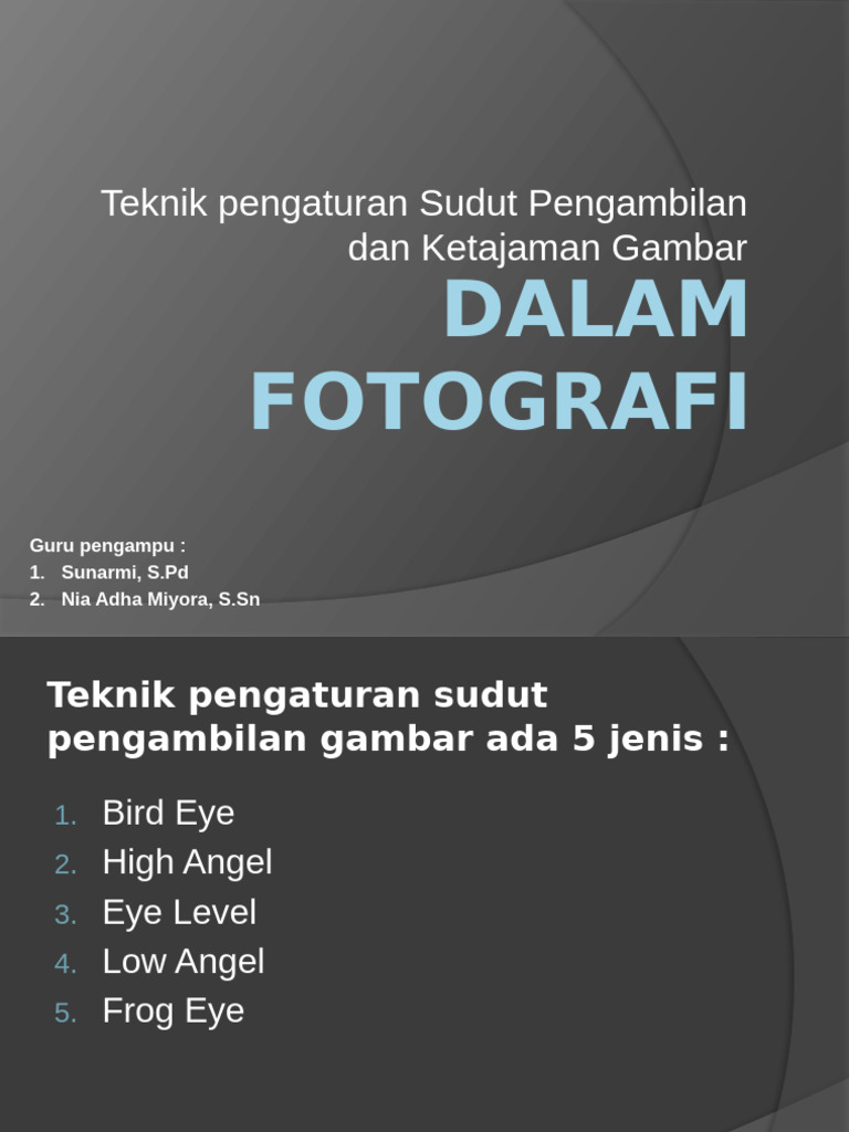 Tehnik Pengambilan Gambar Dalam Fotografi | PDF
