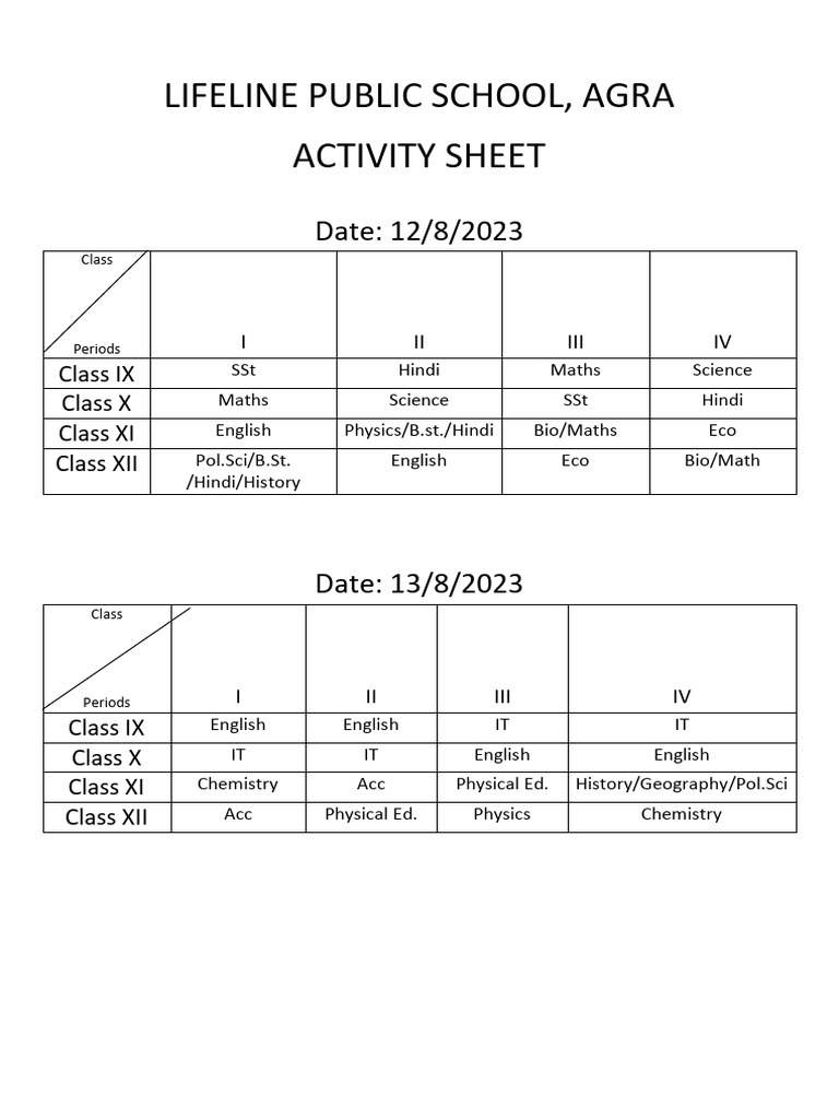 Activity Sheet 2023-24 | PDF