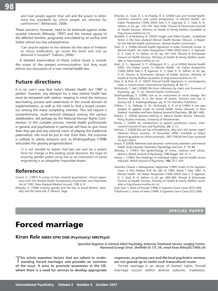 Understanding Forced Marriages in Psychiatry | PDF | Suicide | Psychiatry