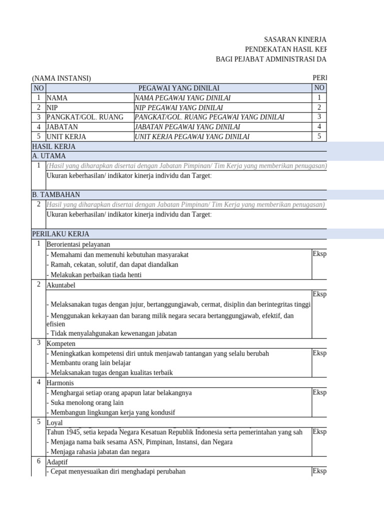 Form SKP PermenPAN RB Nomor 6 Tahun 2022 Pelaksana - Resti | PDF