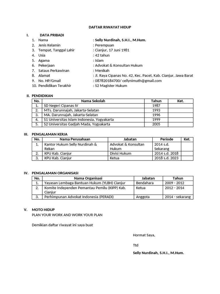 CV Selly Narasumber | PDF