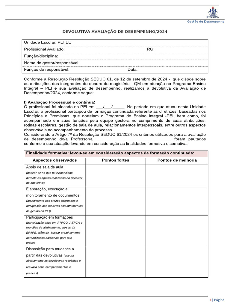 Modelo Ficha - Realocação - Devolutiva Da Avaliação de Desempenho ...