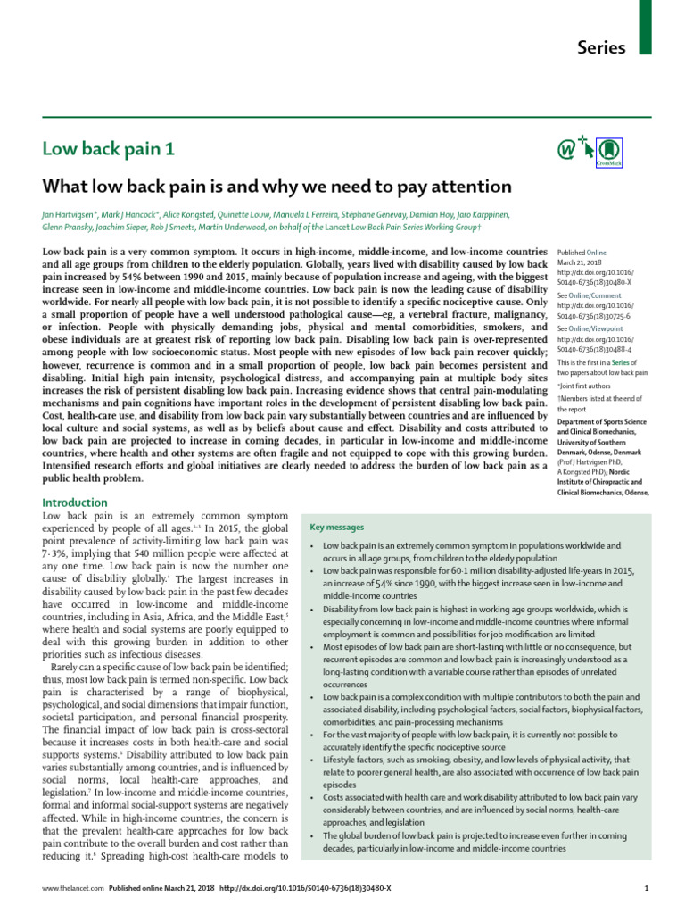 Hartvigsen The LAncet 2018 | PDF | Back Pain | Low Back Pain