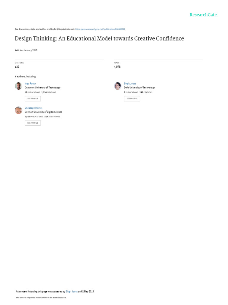 Design Thinking - An Educational Model Towards Creative Confidence | PDF | Design Thinking | Thought