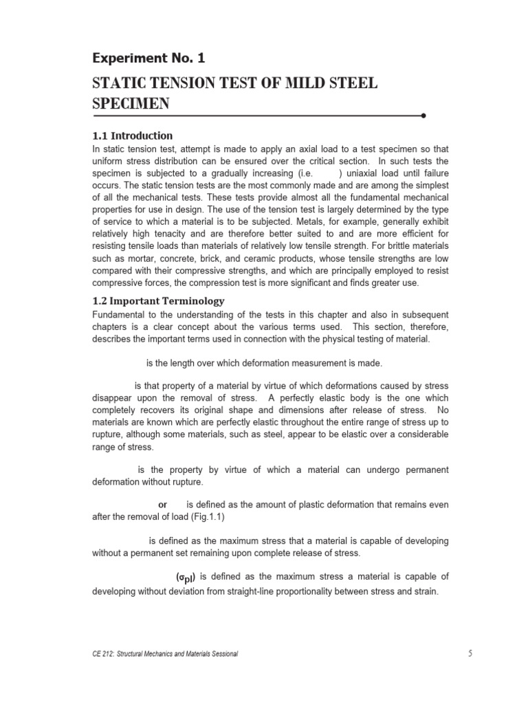Static Tension Test of Mild Steel | PDF | Deformation (Engineering ...