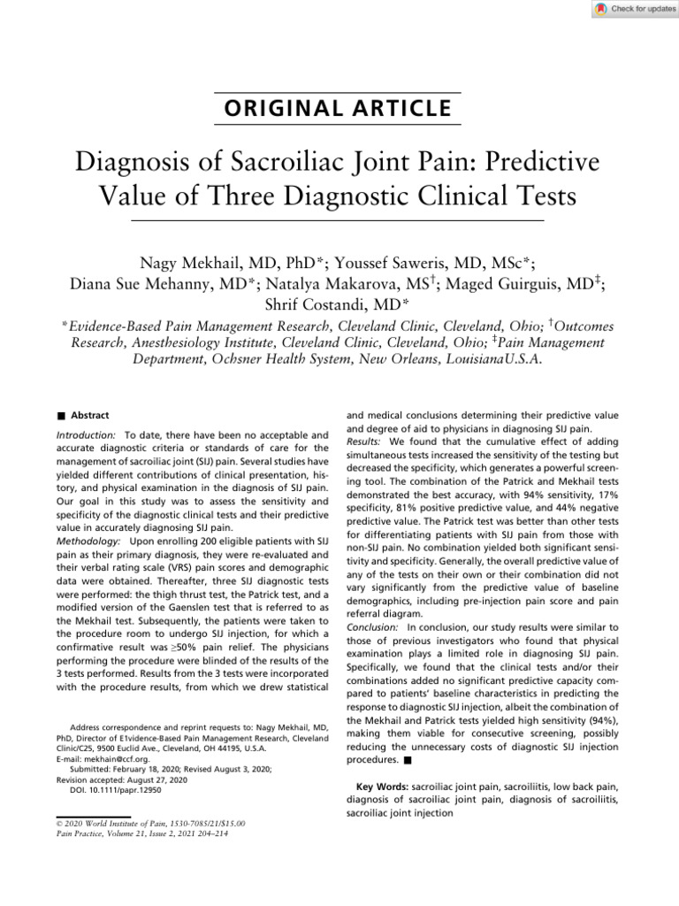 Pain Practice - 2020 - Mekhail - Diagnosis of Sacroiliac Joint Pain ...