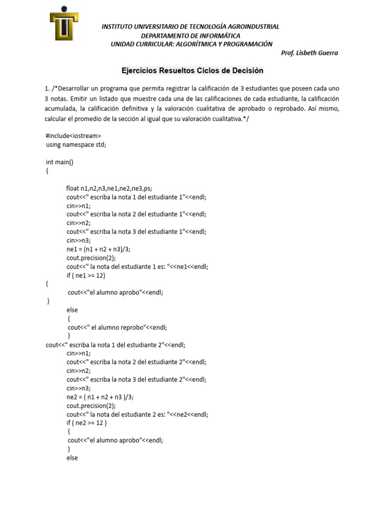 Ejercicios Resueltos Ciclos de Decisión | PDF | Programación de computadoras