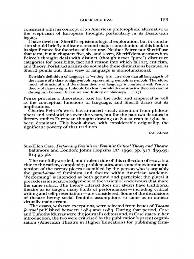 Sue Ellen Case Performing Feminisms Femi | PDF | Feminism | Gender Studies