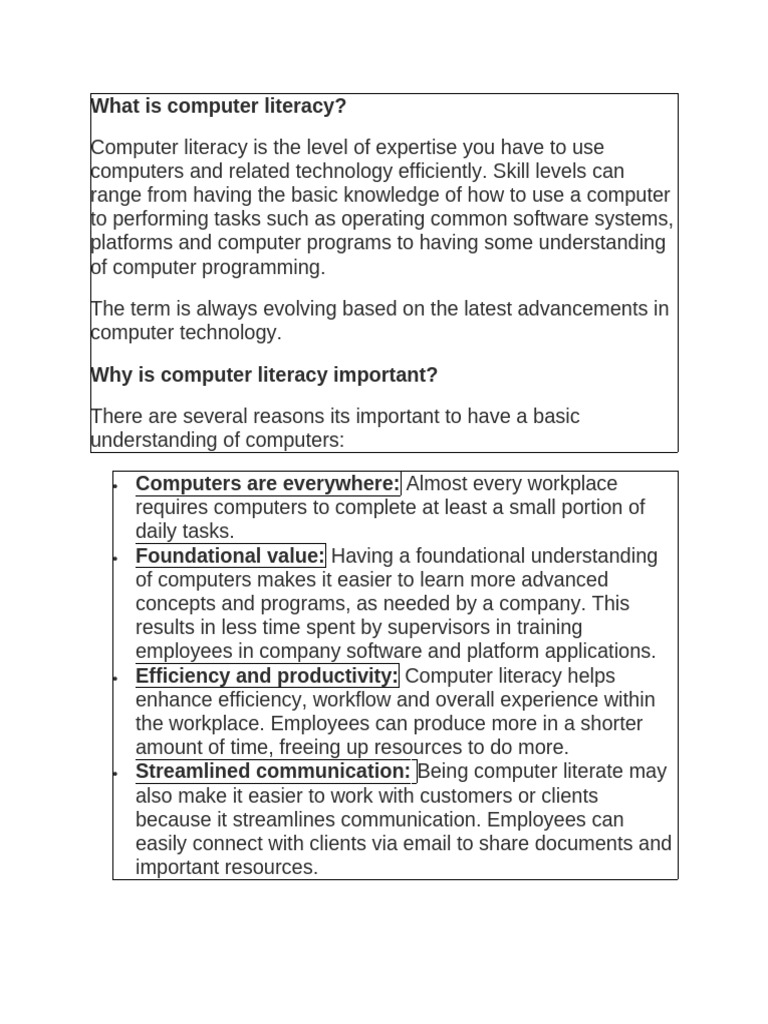 What Is Computer Literacy | PDF