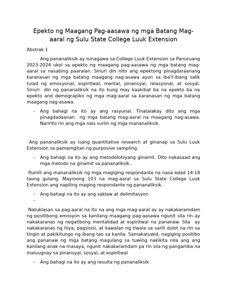 Epekto NG Maagang Pag | PDF