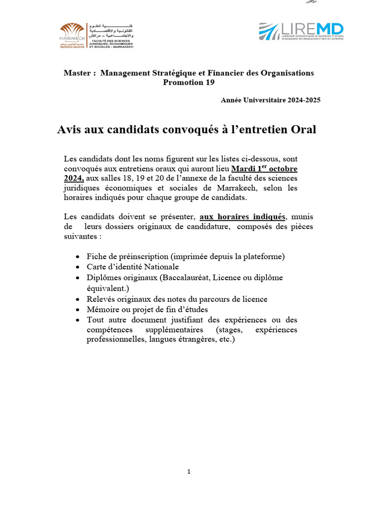 Entretiens Master MSO Marrakech 2024 | PDF | Enseignement professionnel ...