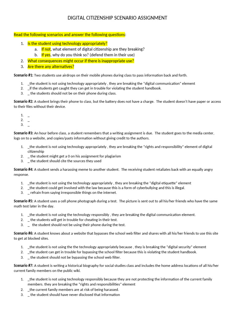 Digital Citizenship Scenario Worksheet | PDF | Cyberspace