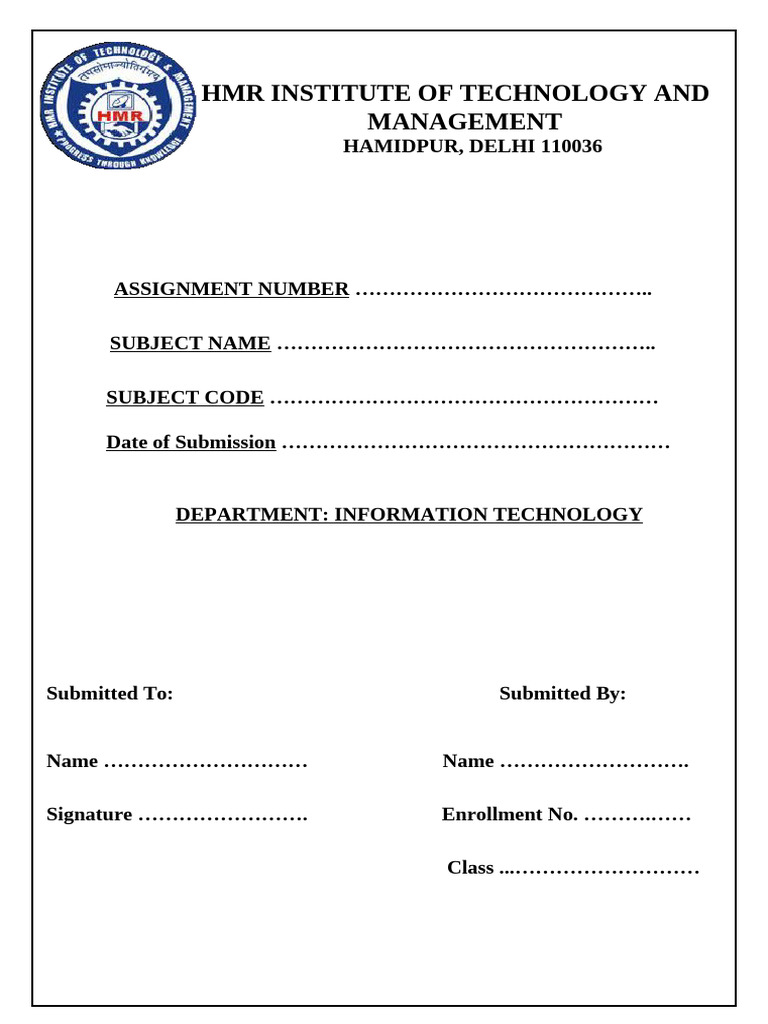 ASSIGNMENT Front Page Format | PDF