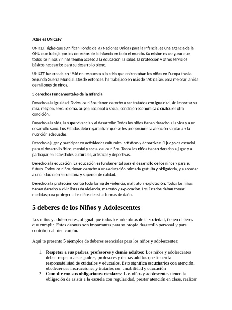 Qué Es UNICEF | PDF | Unicef