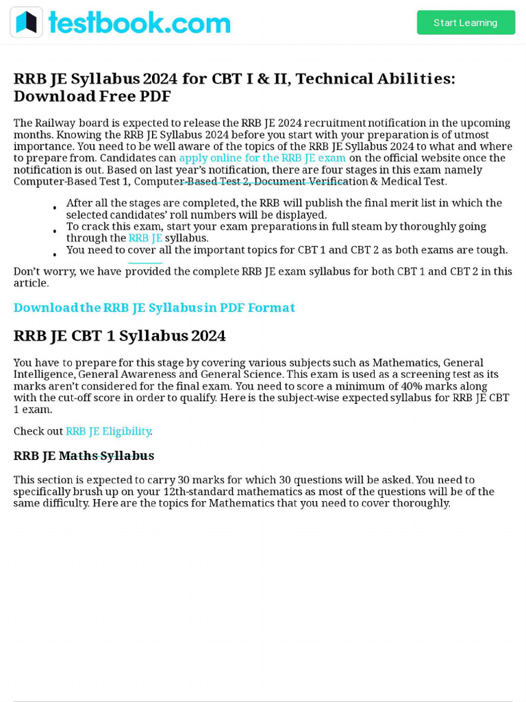 RRB JE Syllabus 2024 For CBT I & II, Technical Abilities - Download ...