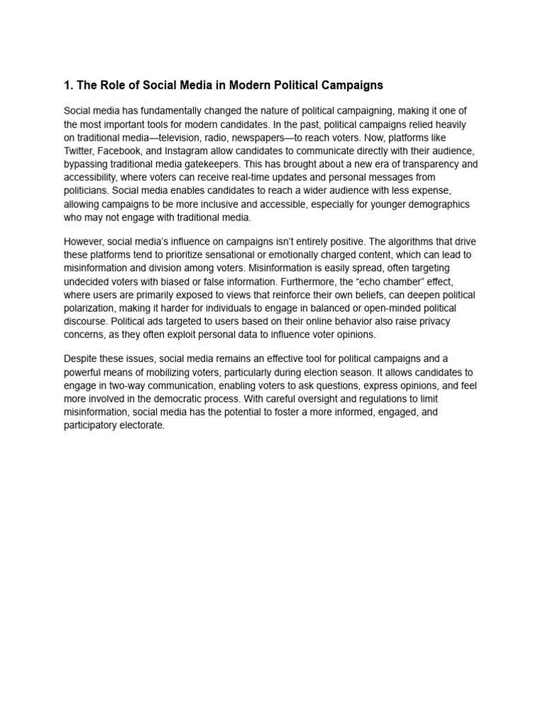 The Role of Social Media in Modern Political Campaigns | PDF | Politics ...