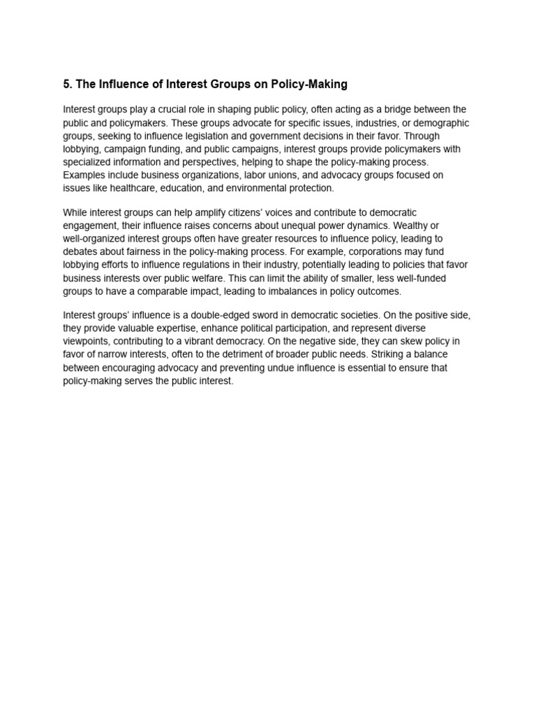 The Influence of Interest Groups On Policy-Making | PDF
