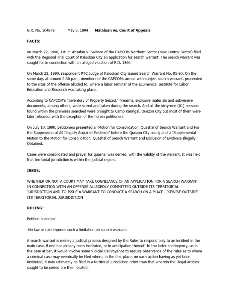 Quashal of Search Warrant Ruling | PDF | Search Warrant | Jurisdiction