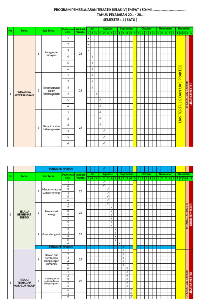 Program Semester Kelas 4 | PDF