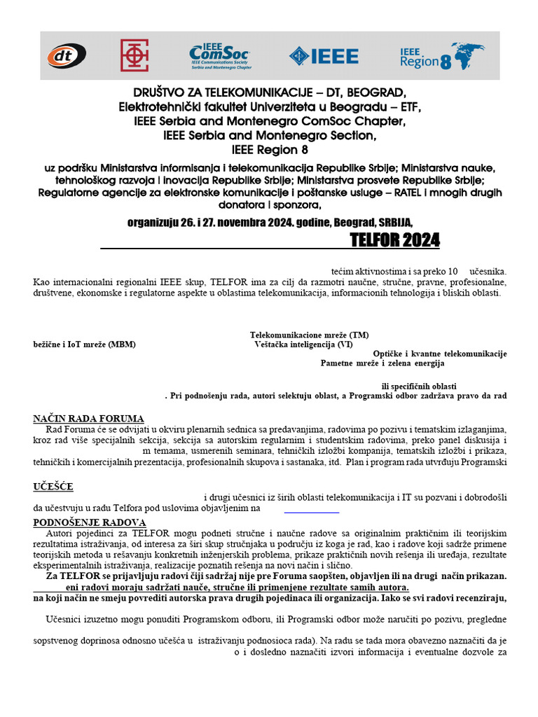 Poziv Za Radove TELFOR 2024 | PDF